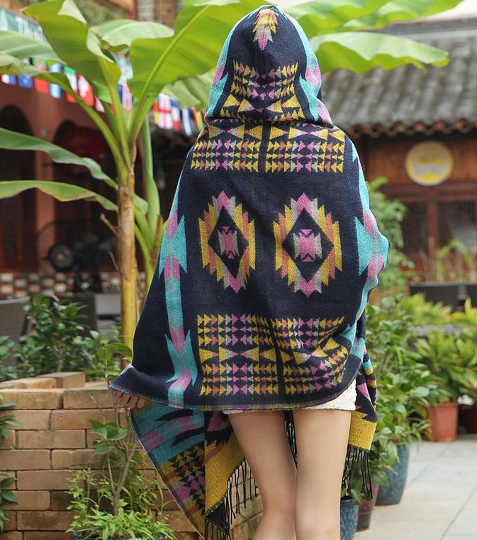 Women's Boho Aztec Tribal Cardigan Wrap Hooded Scarf Shawl Cape on Luulla